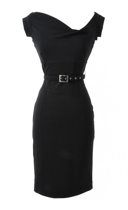 Perfect Belted Pencil Dress in Black Lily Boutique