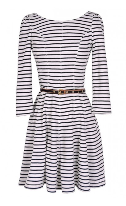Ships Ahoy Belted Stripe Designer Dress Lily Boutique