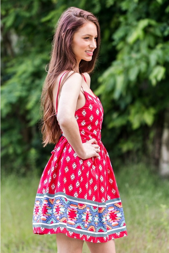 red pattern dress