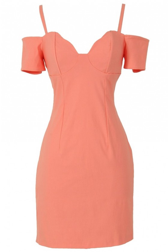 coral cold shoulder dress
