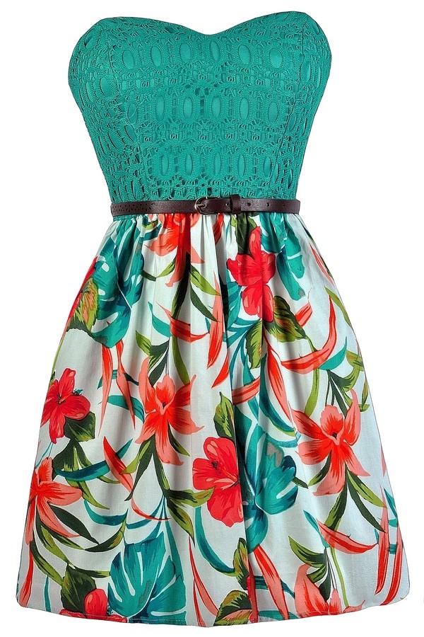 Tropical Printed Dress Cute Tropical Dress Jade And Coral Tropical