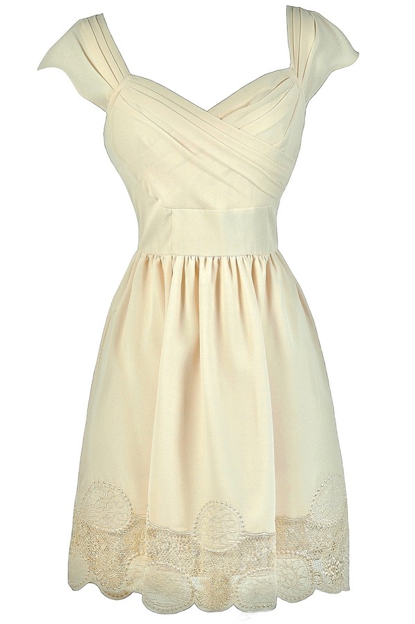 Cream A-Line Dress, Cream Rehearsal Dinner Dress, Cream Bridal Shower ...