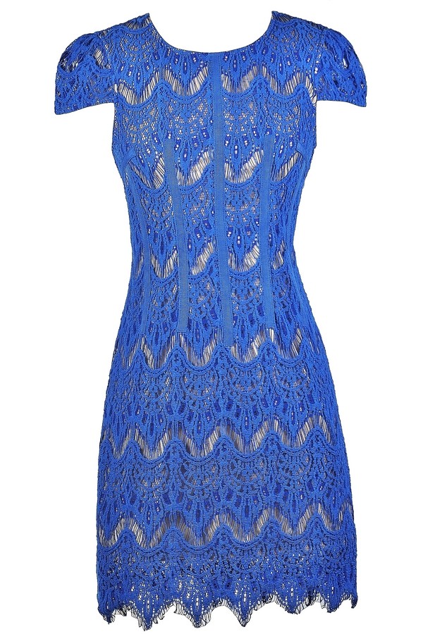 Bright Blue Lace Dress, Royal Blue Lace Dress, Bright Blue Lace Pencil ...