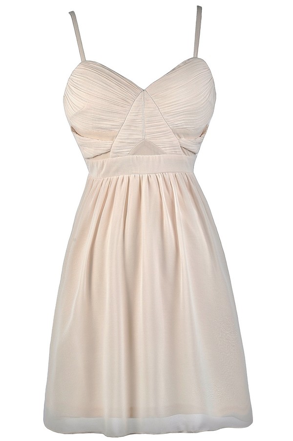 Beige Party Dress, Cute Beige Dress, Beige A-Line Dress, Beige Cocktail ...