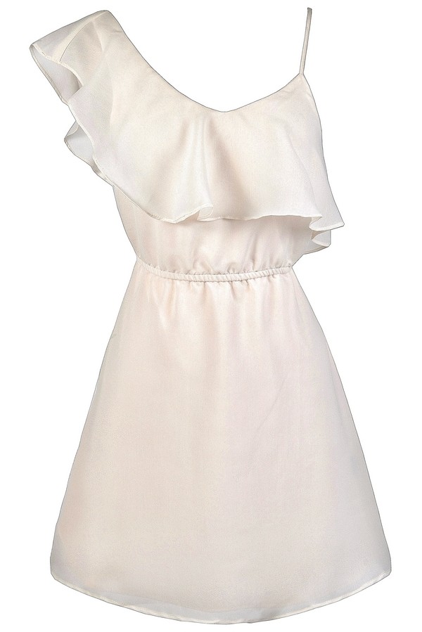 One Shoulder Ivory Ruffle Dress, Cream Ruffle Dress, Ivory Party Dress ...
