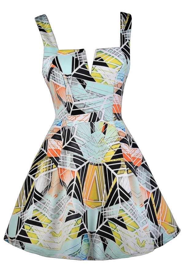 Graphic Printed Dress, Cute Printed Dress, Linear Pattern Dress, Cute A ...