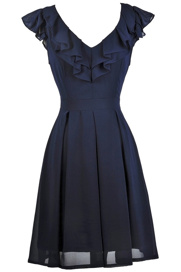 Navy Ruffle Dress, Cute Navy Dress, Navy Bridesmaid Dress, Navy ...