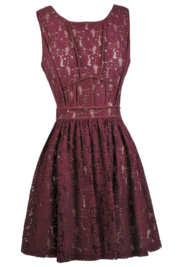 Wine Lace Dress, Burgundy Lace Dress, Cute Lace Dress, Wine Red ...