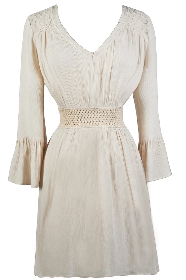 Beige Hippie Dress, Beige Bohemian Dress, Cute Summer Dress Lily Boutique