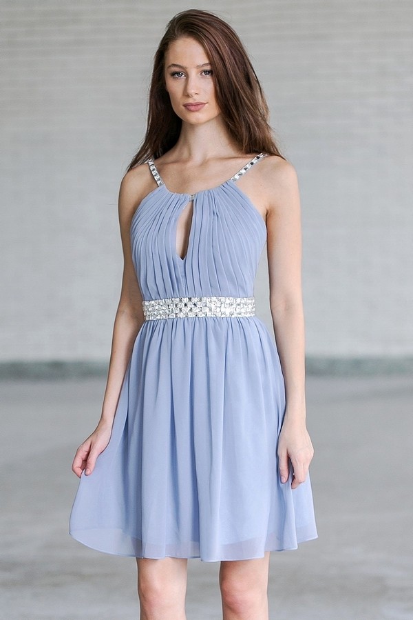 Sky Pale Blue Embellished Party Dress, Cute Homecoming Dress Online ...