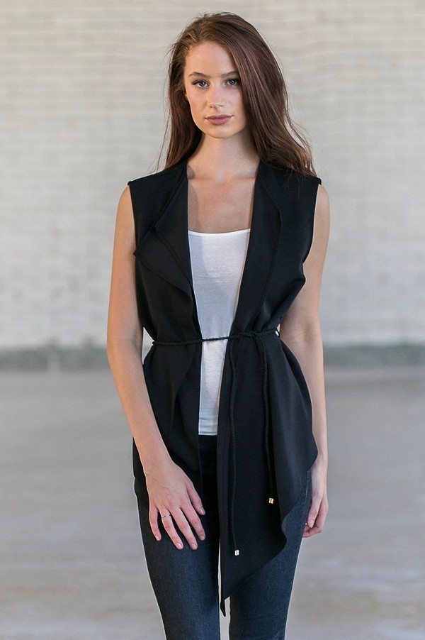 Black Open Vest, Cute Juniors Black Vest Lily Boutique