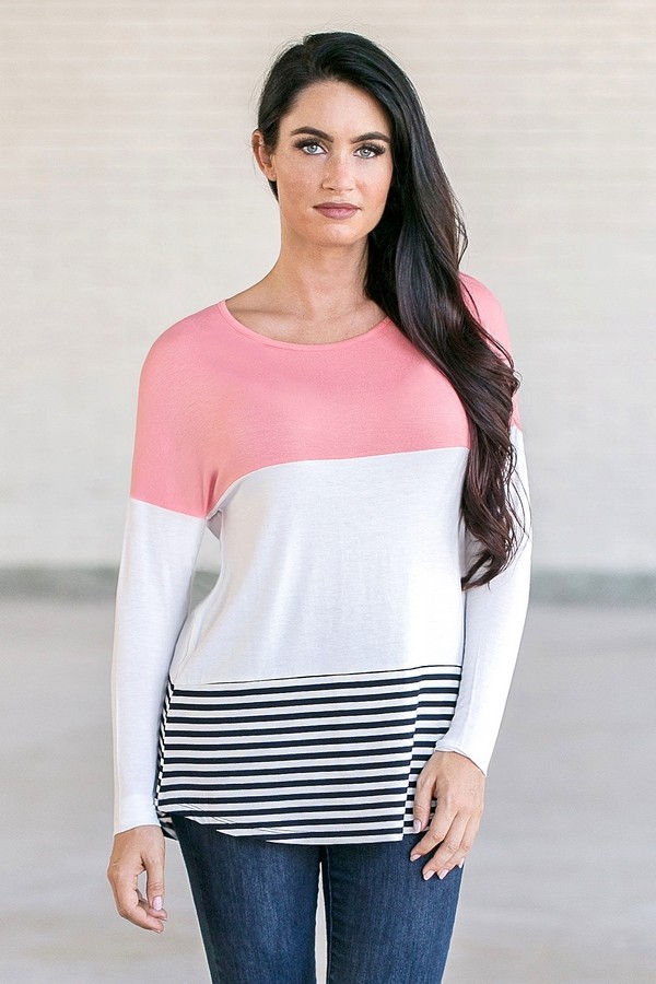 Coral Pink Colorblock Top, Game Day Outfit Lily Boutique