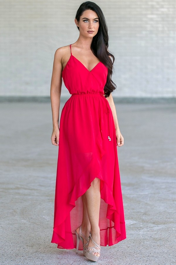 Red High Low Dress, Red Formal Dress, Cute Red Dress Lily Boutique