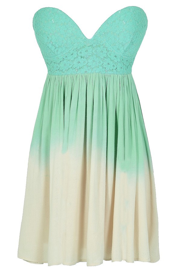 Green and Beige Ombre Strapless Dress, Lace Ombre Dress, Green Lace ...