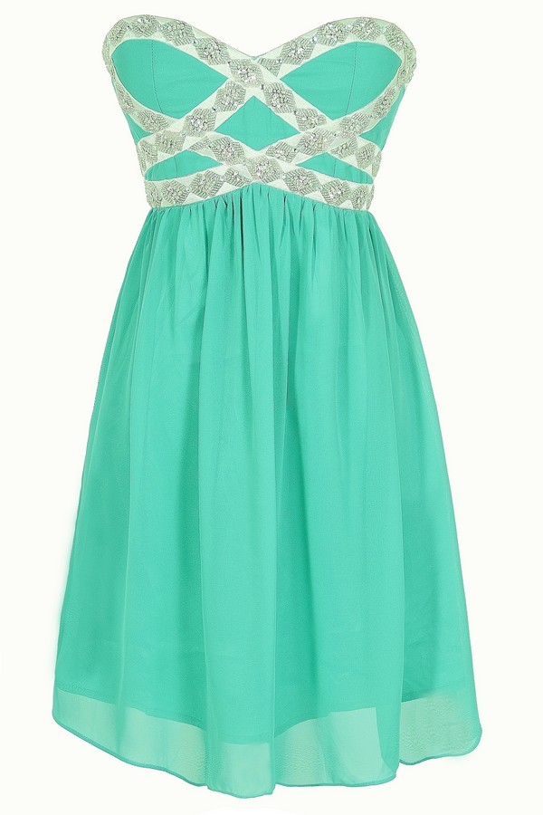 Embellished Teal Dress Beaded Teal Prom Dress Beaded Strapless