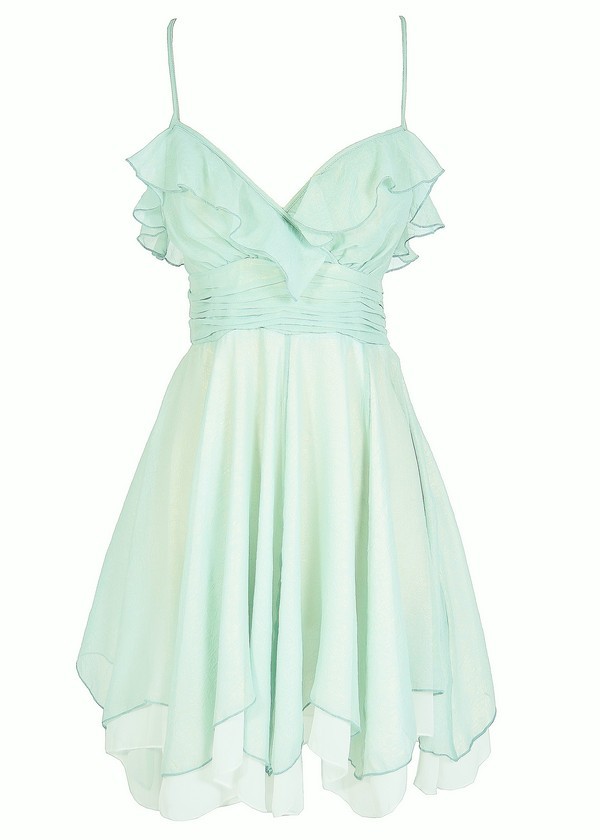 Lovely Mint Green Chiffon Ruffle Dress, Mint Chiffon Bridesmaid Dress ...