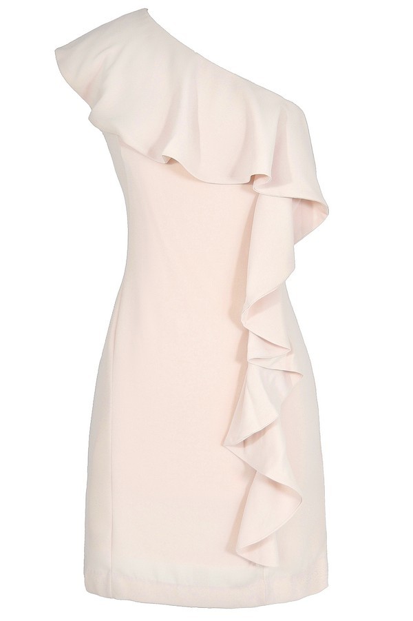 One Shoulder Ivory Dress, One Shoulder Ruffle Dress, Bridal Shower ...