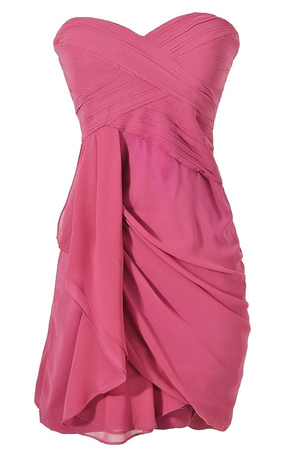 Berry Chiffon Strapless Party Dress, Cute Berry Purple Chiffon ...