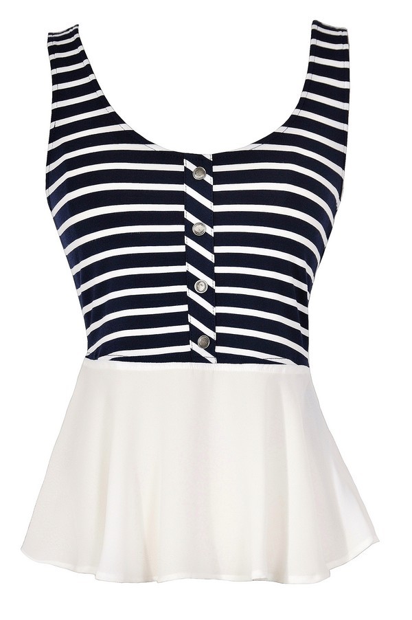 Navy and White Stripe Peplum Top, Navy and White Nautical Style Top ...