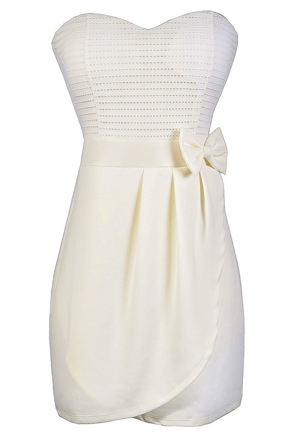 Ivory Bow Strapless Dress, Bow Front Ivory Dress, Off White Bow Dress ...