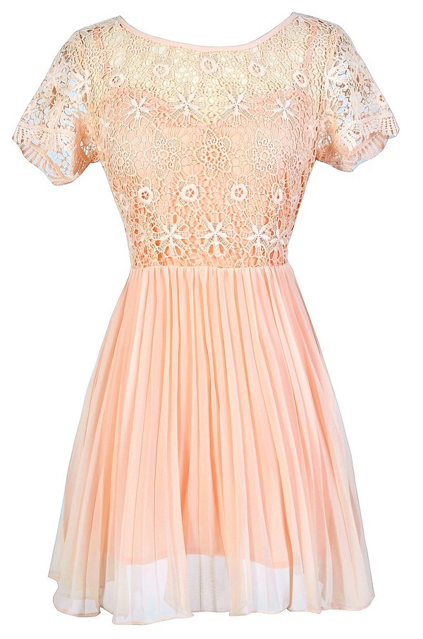Peach Crochet Lace Dress, Peach and Chiffon Lace Dress, Cute Peach ...