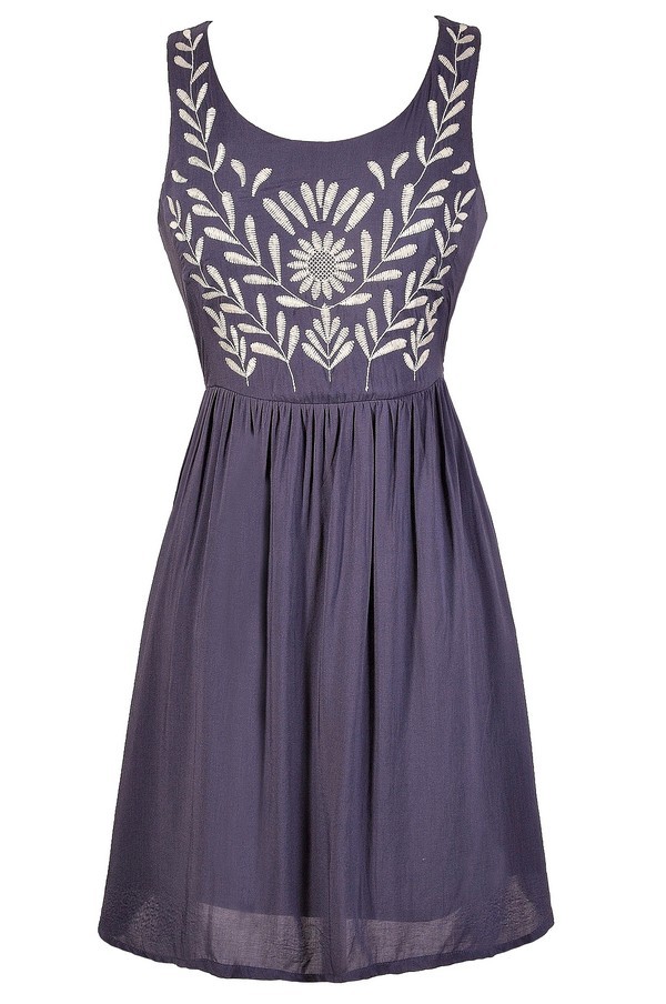 Blue Embroidered Dress, Cute Blue Dress, Blue Summer Dress, Blue Branch ...