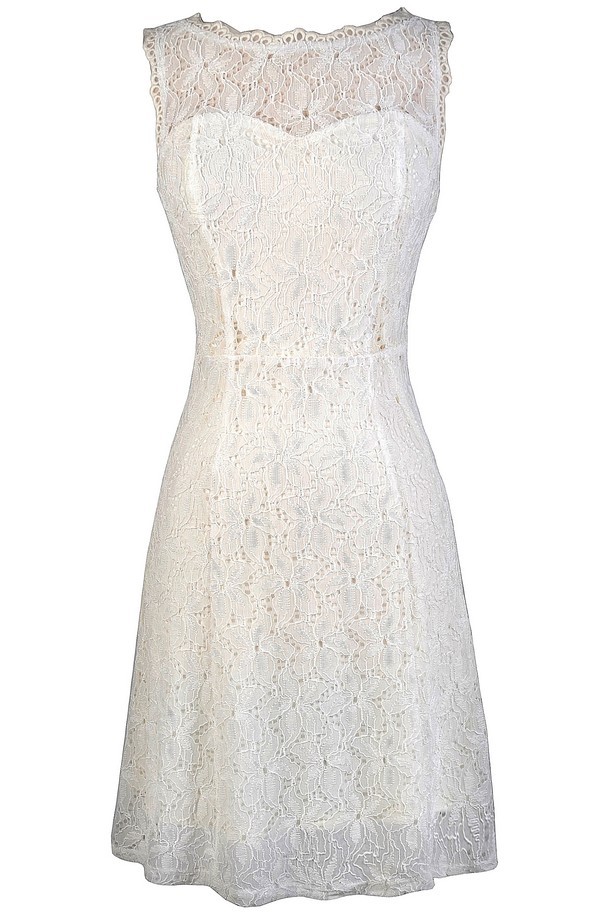 White Lace Dress, Cute White Dress, White Lace Rehearsal Dinner Dress ...