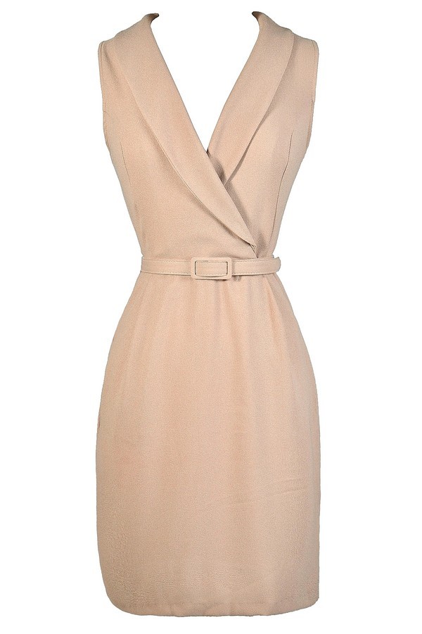 Taupe Belted Dress, Beige Safari Dress, Safari Style Dress, Cute Beige ...