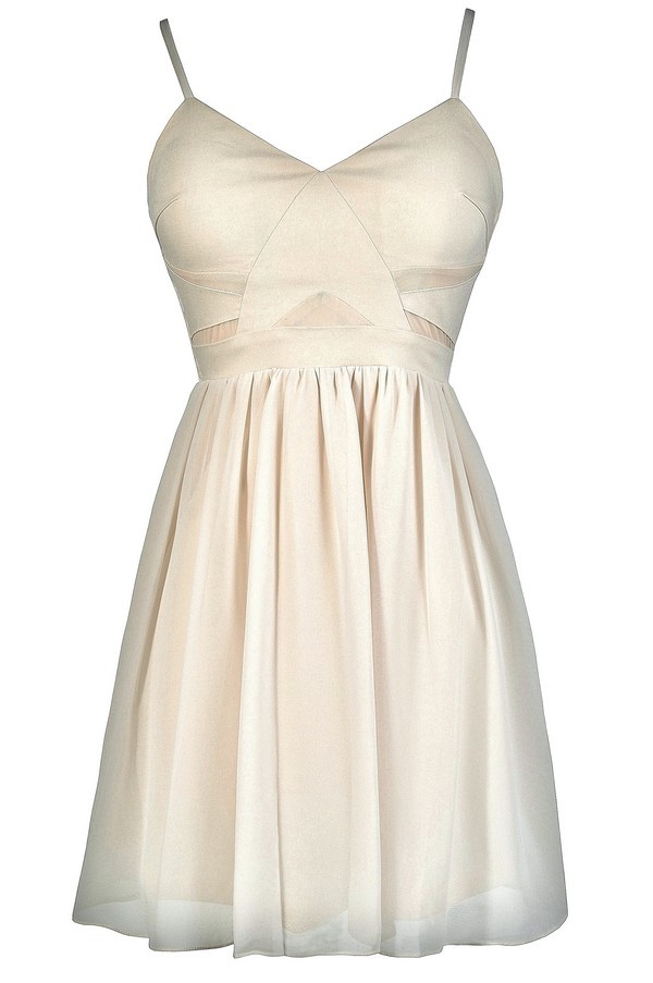 Beige A-Line Dress, Cute Beige Dress, Beige Party Dress, Off White ...