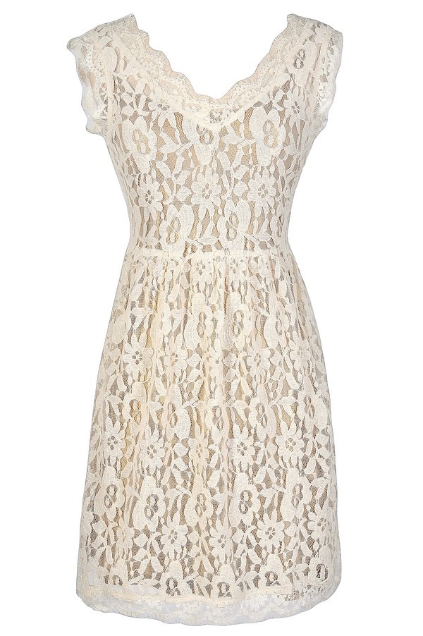 Beige Lace Dress, Cute Beige Dress, Beige Lace Rehearsal Dinner Dress ...