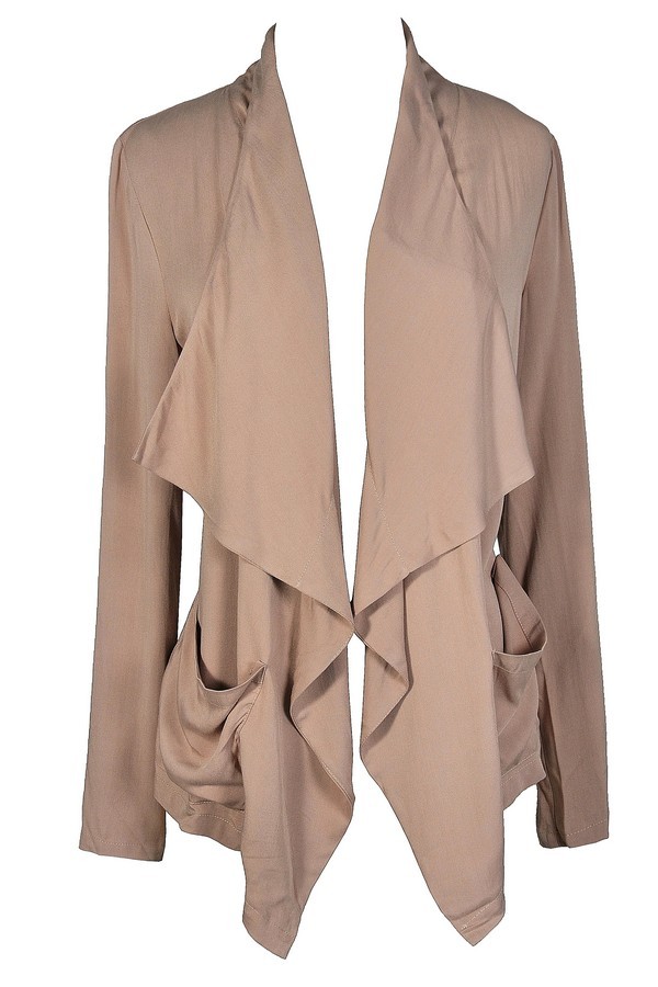 Beige Open Cardigan, Beige Cardigan, Taupe Cardigan, Beige Jacket ...