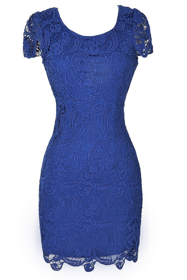 Blue Lace Dress, Bright Blue Lace Dress, Blue Lace Pencil Dress, Blue ...