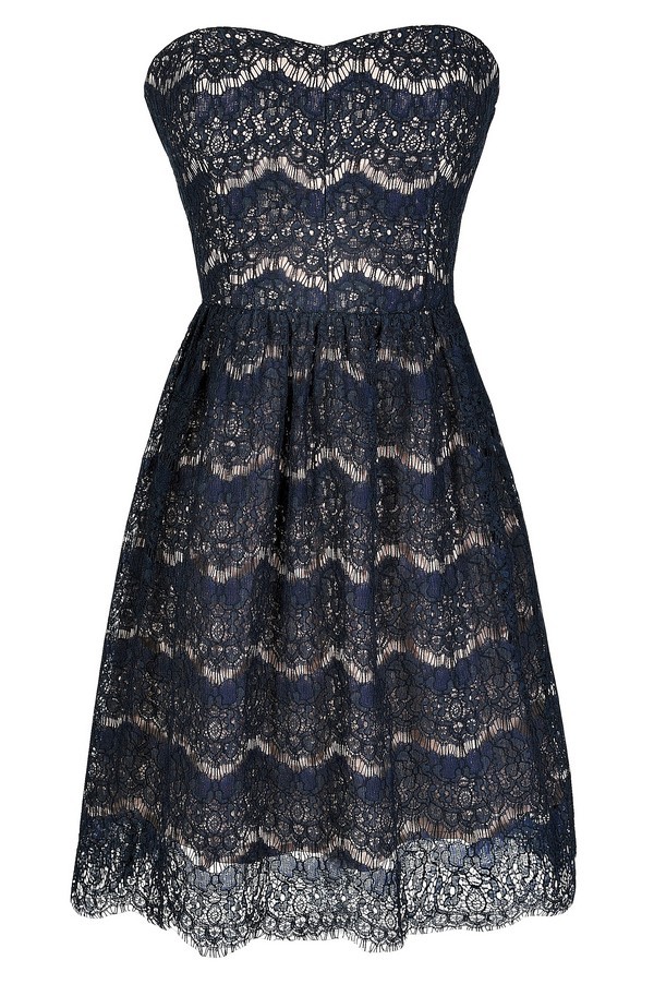 Navy Lace Dress, Cute Lace Dress, Navy Bridesmaid Dress, Navy Lace ...