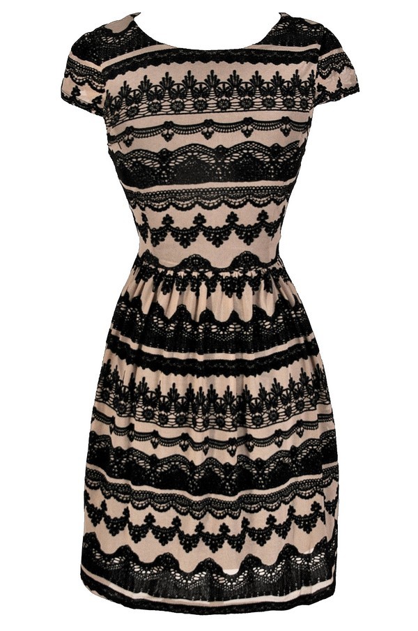 Black and Beige Dress, Black and Beige A-Line Dress, Black and Beige ...