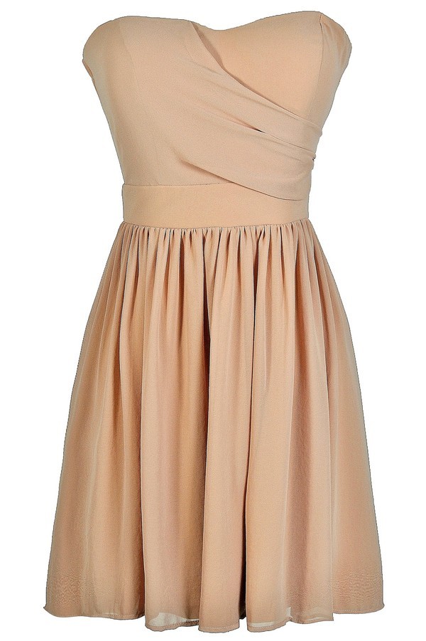 Mocha Strapless Dress, Mocha Party Dress, Mocha Bridesmaid Dress, Cute ...