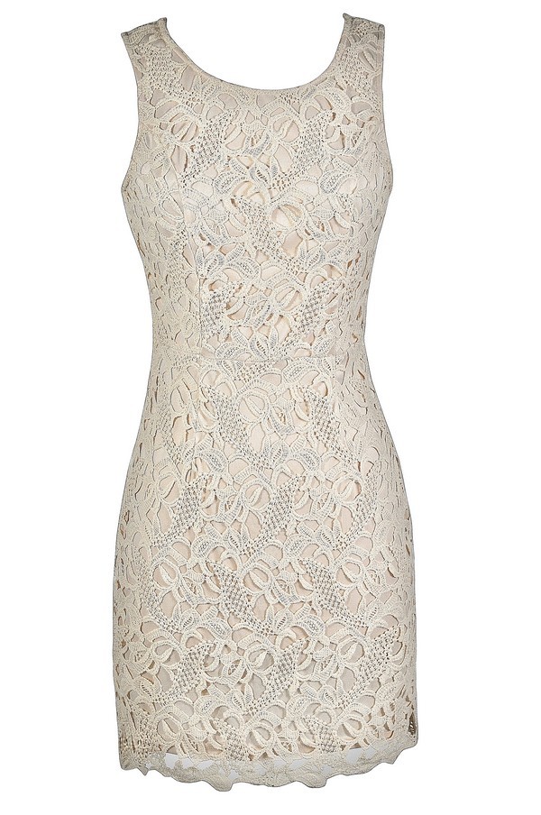 Beige Lace Pencil Dress, Ivory Lace Pencil Dress, Beige Crochet Lace ...