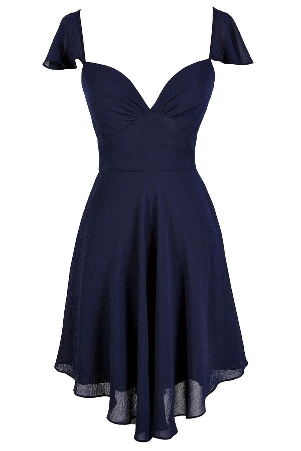 Navy Flutter Sleeve Dress, Navy Bridesmaid Dress, Cute Navy Dress, Navy ...