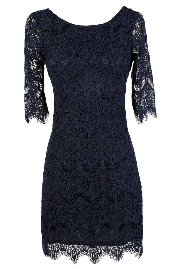Navy Lace Dress, Navy Lace Sheath Dress, Cute Navy Dress, Navy Lace ...