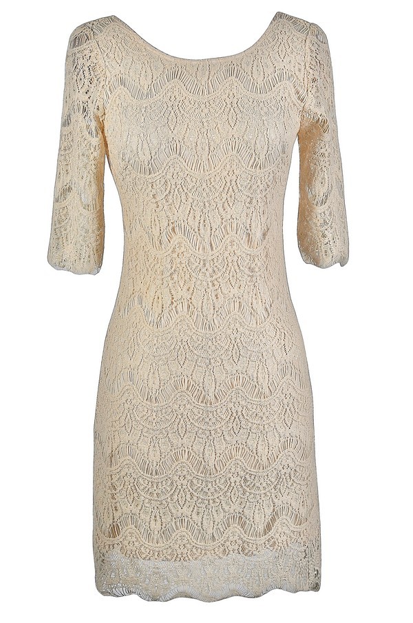 Beige Lace Dress, Beige Lace Rehearsal Dinner Dress, Beige Lace Bridal ...