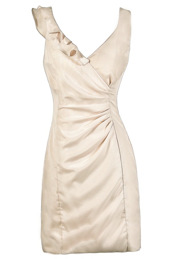 Beige Pencil Dress, Beige Ruffle Dress, Cute Beige Dress, Beige Summer ...