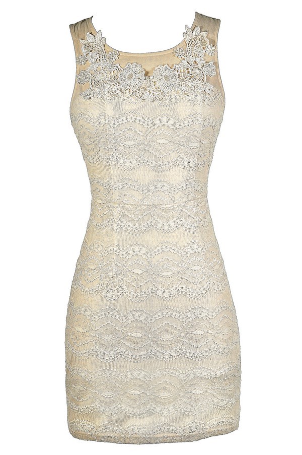 Beige Lace Dress, Beige Lace Bodycon Dress, Cute Beige Dress, Beige ...