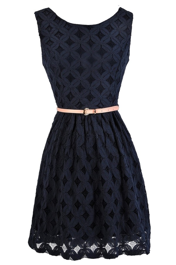 Navy Lace A-Line Dress, Navy Lace Party Dress, Cute Navy Dress, Navy ...