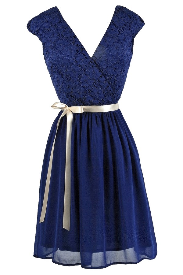 Bright Blue Lace Dress, Royal Blue Lace Dress, Bright Blue A-Line Lace ...