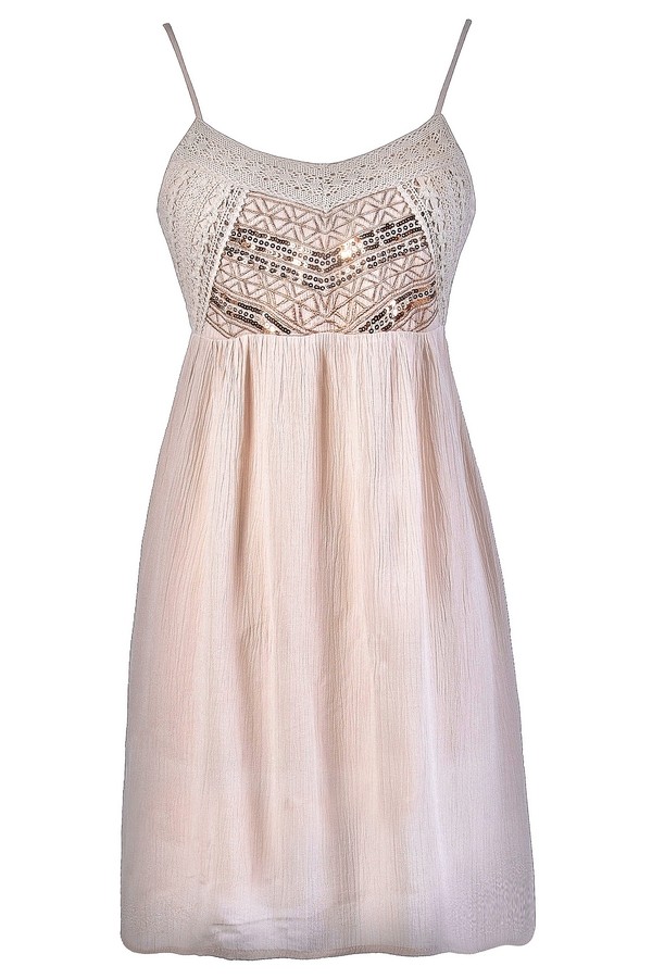 Beige Embellished Dress, Natural Boho Summer Dress, Bohemian ...