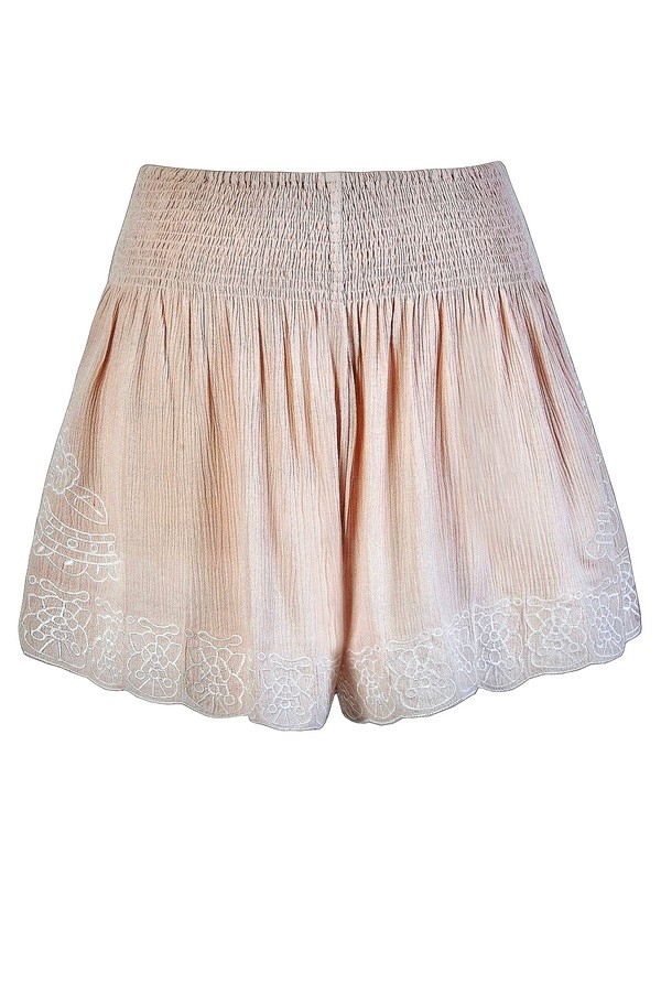 Beige Embroidered Shorts, Cute Shorts, Swimwear Coverup, Cute Summer ...