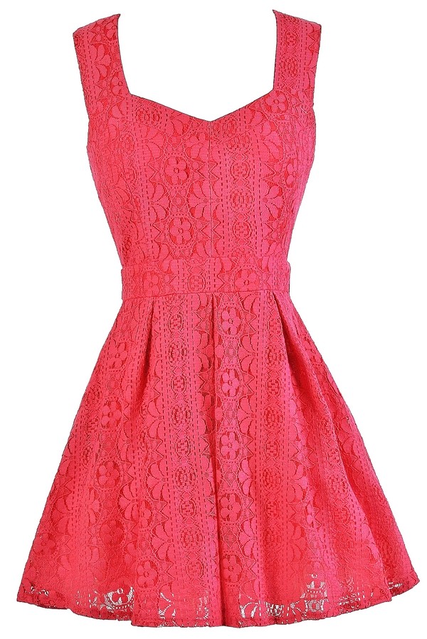 Hot Pink Dress, Hot Pink Lace Dress Lily Boutique