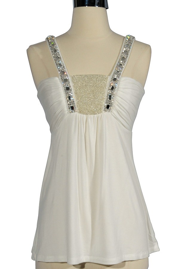 Bold Jewel Beaded and Embellished Top in White Lily Boutique