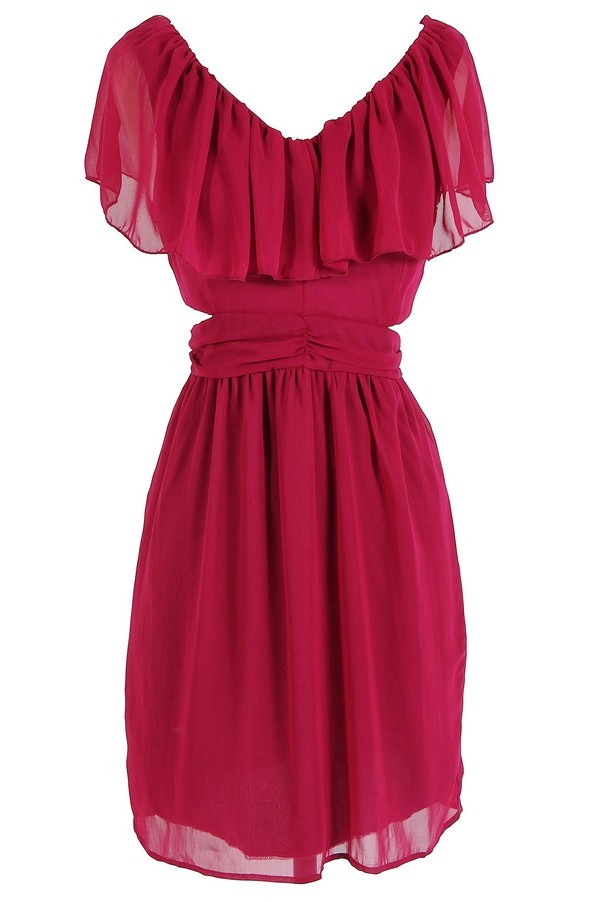 Slit Side Ruffle Dress in Magenta Lily Boutique