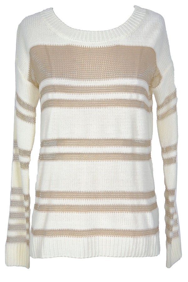 Gold and Ivory Metallic Stripe Sparkle Sweater Lily Boutique