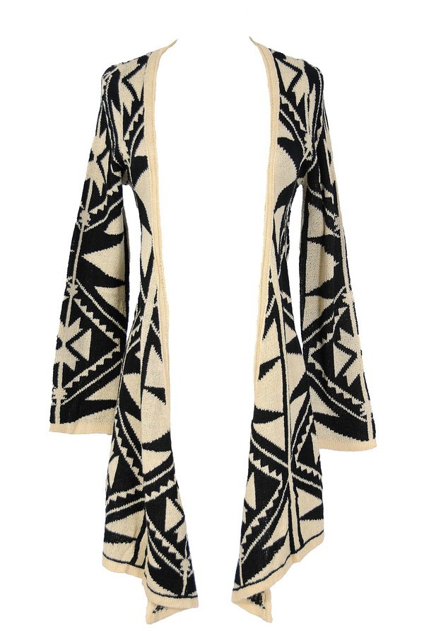 Black and Beige Tribal Pattern Cardigan Lily Boutique